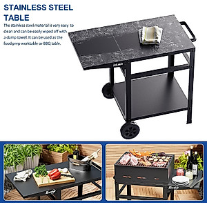 inkmin Pizza Oven Cart Table Outdoor Grill Cart Double-Shelf Movable BBQ Grill Table Stand Stainless Kitchen Food Prep Trolley Worktable Commercial Multifunctional Portable Dining Cart (Double-Deck)