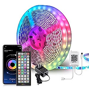 Nexillumi 65.6ft LED Lights for Bedroom Music Sync Color Changing RGB LED Strip Rope Lights 44-Key Remote, 5050 RGB LED Light Strips(APP+Remote+Mic)