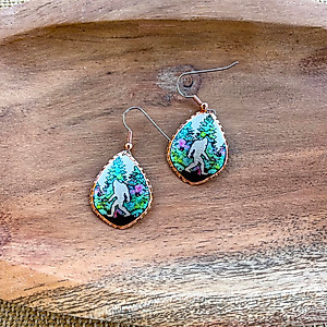 Artisan Copper Sasquatch Bigfoot Earrings -Watercolor Art Earrings, Gifts for Bigfoot Enthusiasts, Bigfoot Gifts, Sasquatch Gift Ideas for Bigfoot lovers