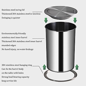 Stainless Steel Trash Can Countertop Built-in Trash Bin Balance Flap Cover, Kitchen Cabinet Embedded Trash Bin Trash Chute, Square/Round Recessed Counter Top Cover Waste Chute Wastebasket Cover