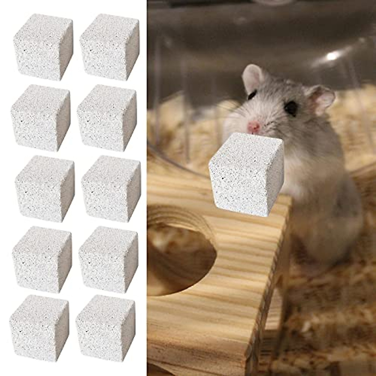 MagiDeal 10Pcs Stone Square Hamster Teeth Grinding Pet Teeth Supplies Chewing Toy, Rodent Stone Pet Chew Toy for Chinchillas, Gerbil, Rat, Pets, 3cm