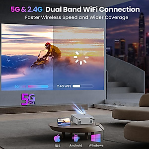 1080P HD Projector, WiFi Projector Bluetooth Projector, FANGOR 230" Portable Movie Projector with Tripod, Home Theater Video Projector Compatible with HDMI, VGA, USB, Laptop, iOS & Android Smartphone
