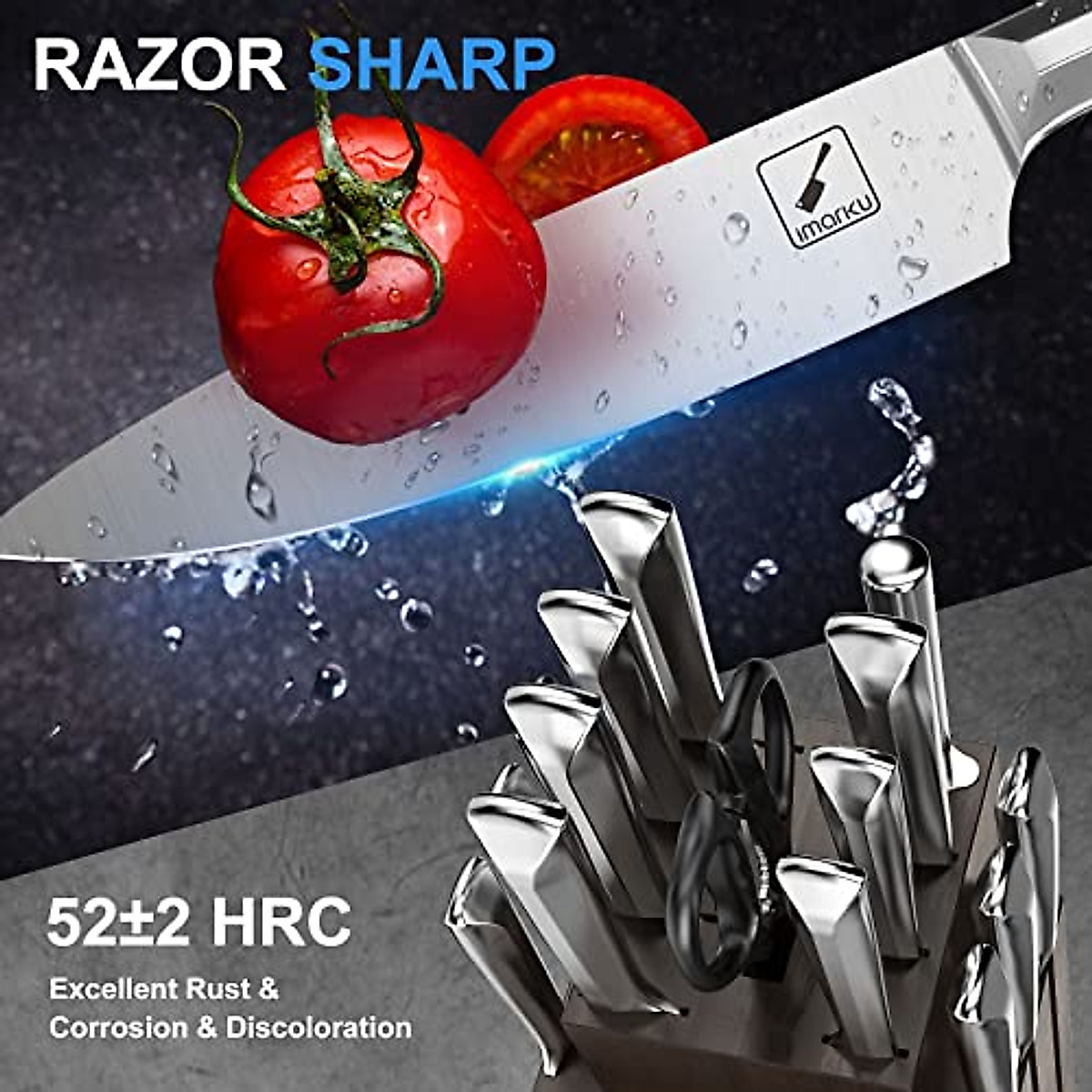 Knife Set, imarku 16 PCS High Carbon Japanese Stainless Steel Knife Sets for Kitchen with Block, Ultra Sharp Kitchen Knife Set with Sharpener Chef Knife Set, Dishwasher Safe