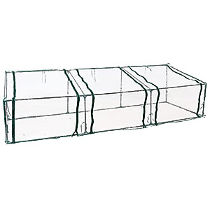 Sunnydaze Mini Cloche Greenhouse with Zipper Doors - Portable Greenhouse with 3 Doors and Slanted Top - Steel Wire Frame with PVC Plastic Cover - Outdoor Mini Greenhouse - Clear