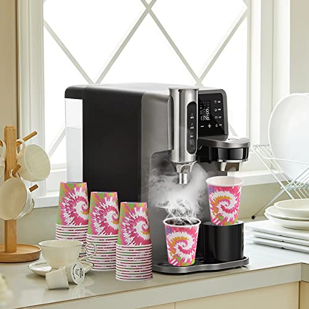 Clawsoff [300 Pack 8 oz Disposable Paper Cups, Hot/Cold Beverage Paper Drinking Cups, Paper Coffee Cups, Tie-dye Paper Hot Coffee Cups for Party, Picnic, Travel, and Events.