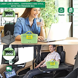 Electric Lunch Box,Fast 75W Food Heater,12V/24V/110V Portable Self Heating for Car Truck Home,1.8L Large-Capacity,304 Stainless Steel Container,0.45L Compartment,Fork Spoon,Carry Bag (green)