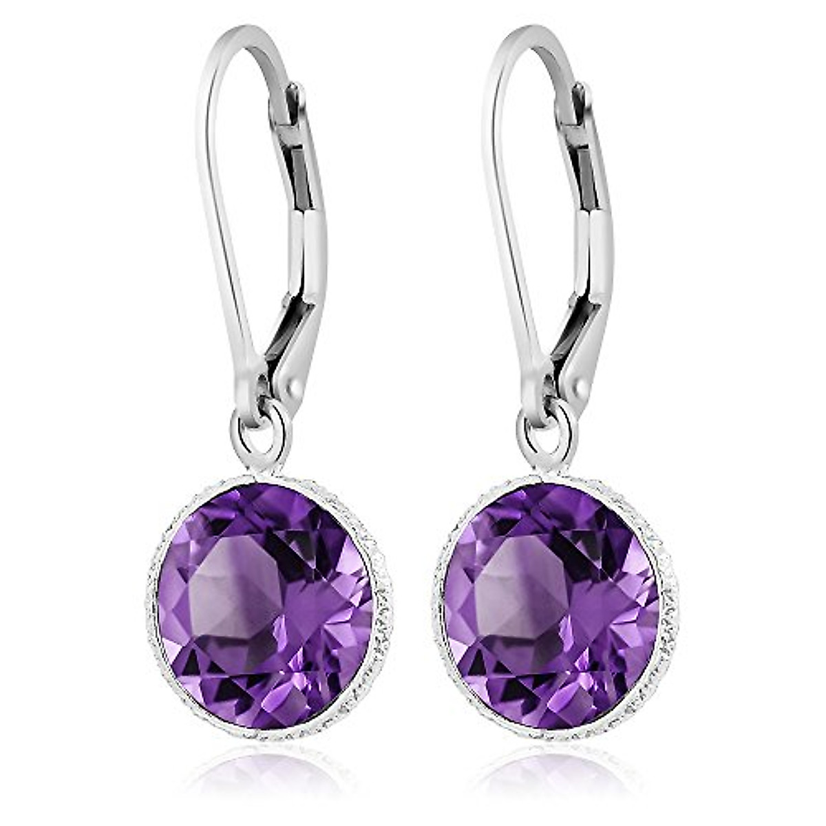 Gem Stone King 925 Sterling Silver Purple Amethyst Leverback Dangle Earrings For Women (8.00 Cttw, Gemstone Birthstone, Round 10MM)