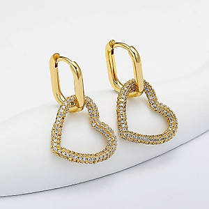 KOSE 14K Gold Huggie Hoop Earrings Heart Drop and Dangle Earrings for women Gold and White Gold Plating (Gold)