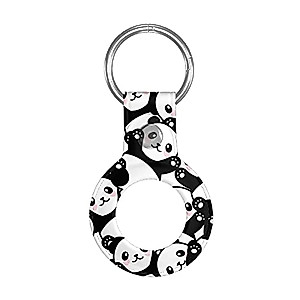 Waterproof Airtag Keychain&Leather Air Tag Holder,Seamless Pattern Cute Panda Protective Tracker Case with Loop Key Ring for Airtags,Airtag Cover for Wallet,Luggage,Cat,Dog,Pets