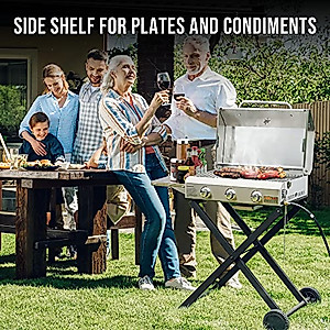 Onlyfire BBQ Gas Grill with 3 Burners and Foldable Cart for Easy Transport, Stainless Steel Portable Propane Grill with Versatile Side Shelf for Outdoor Patio Backyard Camping, Tailgating, RV Trip