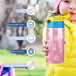 Thermos Cup 500Ml Cute Pigs Insulated Water Bottle With Straw For Sports And Travel 7.5x2.7 in