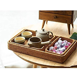 Rattan Serving Tray, Rectangular Woven Tray, Natural Wicker Decorative Serving Baskets for Organizing Tabletop Bathroom Kitchen Counter (Natural)