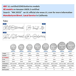 EEMB 5PCS CR1632 Battery 3V Lithium Batteries Li-MnO₂ Button Battery 1632 Battery ECR1632,DL1632 Replacement Battery