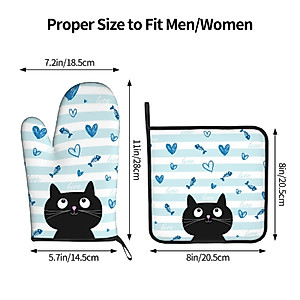 Cat Oven Mitts and Pot Holder, Cat Heat Resistant Gloves Hot Pads for Kitchen Cooking Baking Grilling Barbecue Cotton Oven Mitts