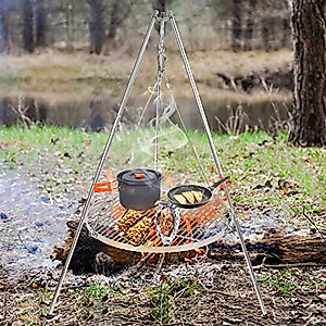 Lineslife Φ19.7 Stainless Steel Fire Pit Grill Cooking Grate, Round BBQ Grill Grate with Durable Carabiner and Wire Rope for Outdoor BBQ Picnic