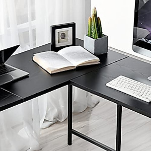 FurnitureR 58'' L-Shaped Corner Storage Shelf Space-Saving Gaming Labtop Table for Home Office PC Workstation Study Room Computer Desk, Black and Brown