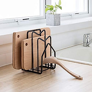 SUNFCON Cutting Board Rack Chopping Board Organizer and Pot Pan Lids Holder Spoon Rest Holder Black