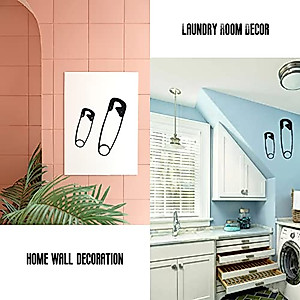 2 Pack Large Hanging Metal Safety Pins Wall Decor - Laundry Room Home Decoration, Iron Art Decoration with 4 Expansion Screws
