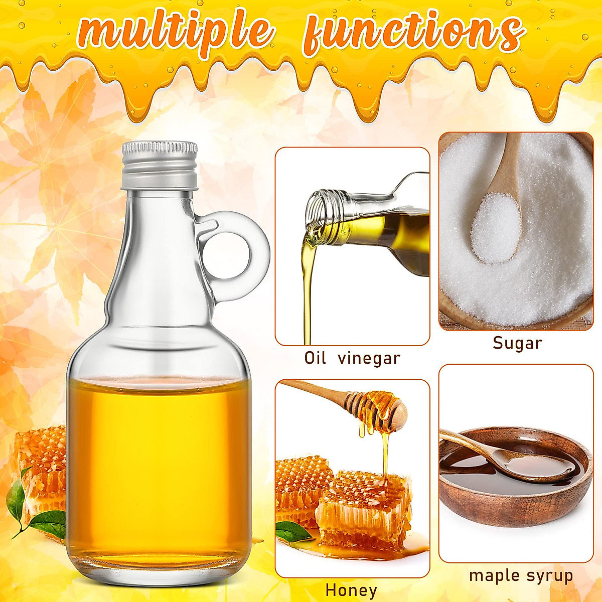 Meanplan Glass Syrup Bottles Bulk Maple Syrup Bottles with Aluminum Lids Syrup Container Maple Syrup Jar and Funnels for Potion Juice Milk Storage Gift Sauce Oil, 3.5 oz (28 Pcs)