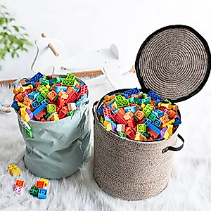 WAYIDEAL Cotton Rope Storage Basket with Lid & Wicker basket with Lid for Toys, Books, Multi-Purpose Storage Basket for Living Room,14x13inches(Brown)