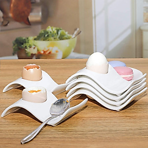 ChasBete Egg Cups for Soft Boiled Eggs, Ceramic Egg Cup, Soft Boiled Egg Holder 6 + 1 Egg Topper Cutter for Decor/Breakfast/Brunch