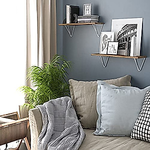 Wallniture Colmar Floating Shelves for Wall Decor, Bathroom Shelves, Kitchen Organization Wall Shelves for Bedroom, 24" Wall Shelf Set of 2 with Triangle White Brackets