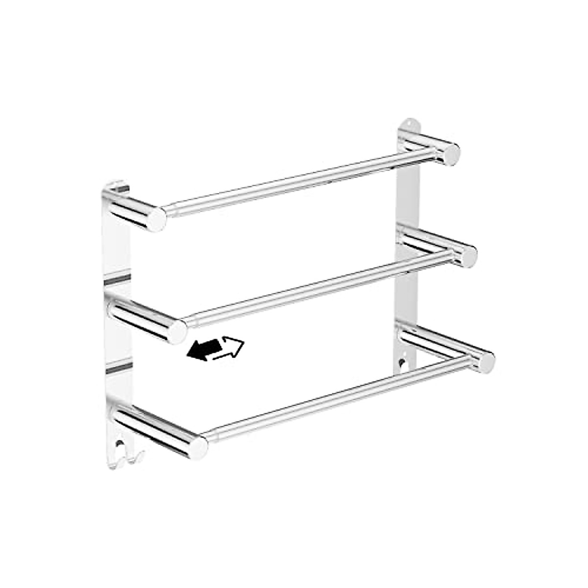 3-Tier Adjustable Ladder Bath Towel Bar 16 to 27.6 Inch, ZUEXT Polish Chrome Stainless Steel Towel Holder Hanger,Wall Mounted Stair Towel Rod for Bathroom Kitchen, Strechable Towel Rail Racks w/Hooks