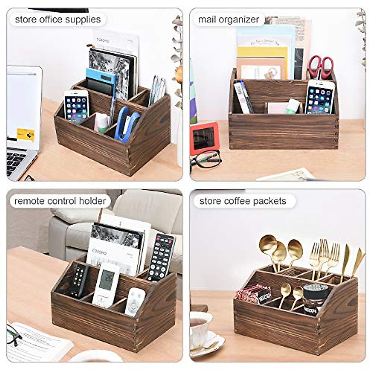 Wooden Kitchen Silverware Caddy, 7 Compartments Upgraded Cutlery Holder, Vintage Multi-Use Desktop Organizer for Home, Office…