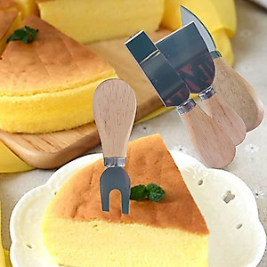 4 Piece Cheese Knives Set with Wooden Handle, Cheese Fork, Mini Stainless Steel Cheese Knife for Charcuterie Board and Cheese Spread, for Cheese Slicer and Butter Cutter