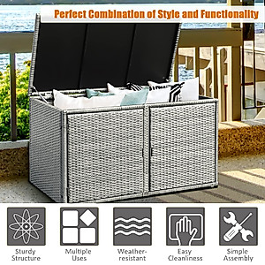 HAPPYGRILL Deck Box Outdoor Patio Pool Storage Box Outside Rattan Wicker Toy Storage Bin Cabinet with Steel Frame Shelf for Garden Balcony Porch Yard Furniture Tools