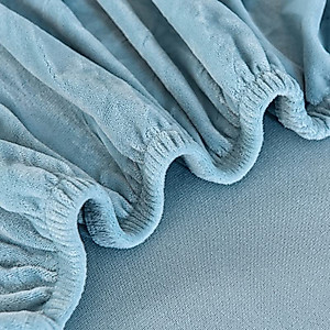 Velvet Sofa Slipover for L/U Shape Sofa Cover, Stretch 1 2 3 4 Seat Sectional Couch Cover Soft Non Slip Furniture Protector for Kids Pets Dogs (Light Blue,4seat/235-300cm/92-118in)