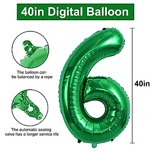 TONIFUL 40 Inch Dark Green Large Numbers Balloon 0-9 Birthday Party Decorations,Foil Mylar Big Number 6 Balloon Digital 6 for Birthday Party,Wedding, Bridal Shower Engagement Photo Shoot, Anniversary