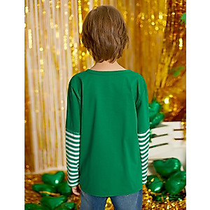 BesserBay Boy's Sanit Patricks Day Clover Shirt Irish Long Sleeve Green Top for Girls 9-10 Years