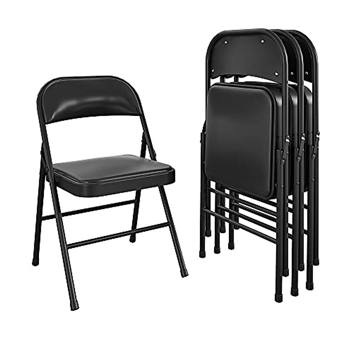 CoscoProducts COSCO Essentials Vinyl Padded Seat & Back Folding Chair, Double Braced, 4 Pack, Black