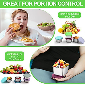 FillTouch 8 Pack Leakproof Dips Containers 6oz/180ml+1.7oz/50ml Salad Dressing Snack Container with Lid Reusable Silicone Lids Stainless Steel Small Condiment Containers for Lunch Box (Multicolor)