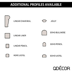 Questech Decor Tile Trim, 3/4 x 12 Inch Linear Pencil Tile Edge Trim Cap, Decorative Shower Tile Liner, Kitchen Tile Border Backsplash Trim, Bright White Polished, 6 Pack