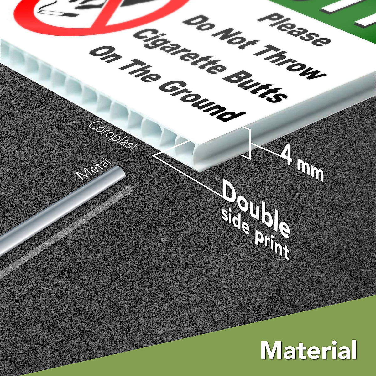 2 PC No Cigarette Butts Signs - 12 x 9 Coroplast No Butts Signage with Stake - No Littering Sign Outdoor - Please Do Not Throw Cigarette Butt Signs