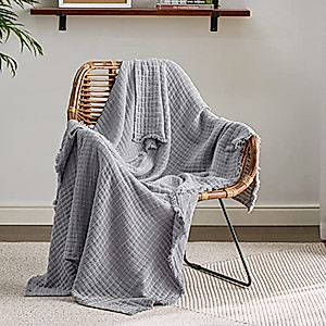 Bedsure Sherpa Fleece Blankets Grey Twin & Bedsure 100% Cotton Muslin Blankets Grey Throw