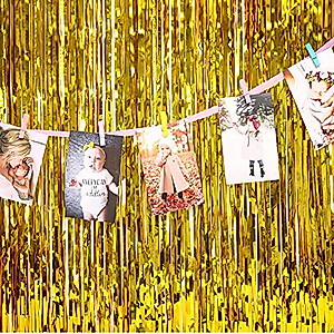 Gold Backdrop Fringe Curtain for Party Decor -6.5x6.5ft, Pack of 2 | Gold Foil Curtain Backdrop Tinsel Streamers for Bachelorette Party Baby Shower Graduation Birthday Wedding Photo Booth Backdrops