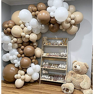 AMZ JHON Brown Balloons Garland Arch Kit Neutral Cream Boho Coffee Double-Stuffed Nude Blush White Gold Balloons for Baby&Bridal Shower, Birthday Party, Wedding, Grad, Anniversary Party Decorations
