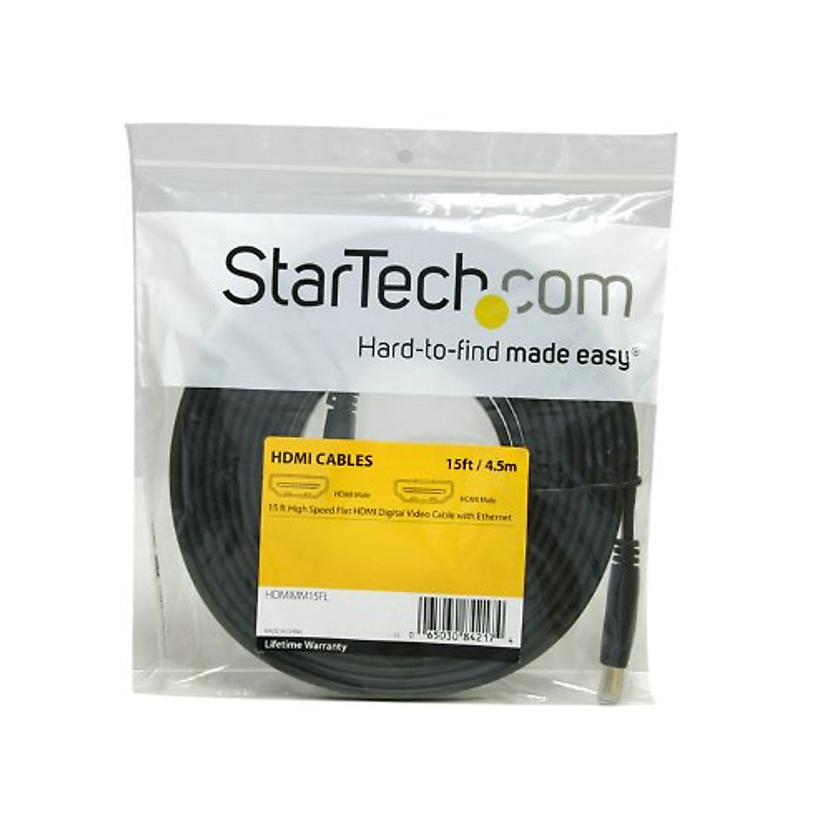 StarTech.com 15 ft Flat High Speed HDMI Cable with Ethernet - Ultra HD 4k x 2k HDMI Cable - HDMI to HDMI M/M - Flat HDMI Cable (HDMIMM15FL) Black
