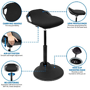 Mount-It! Ergonomic Sit Stand Stool [360° Tilt] Height Adjustable, Leaning Chair for Standing Desk, Airlift 360 Degree Sit-Stand, Sitting Balance Chair, Non-Slip Weighted Base (Black)
