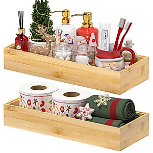 Greatseas Toilet Paper Storage Basket, Bamboo Toilet Tank Tray Topper for Bathroom Organizers and Storage, Deep Wood Bathroom Drawer Organizer Box Vanity Tray for Counter Decor, 15" x 6" x 2.5"