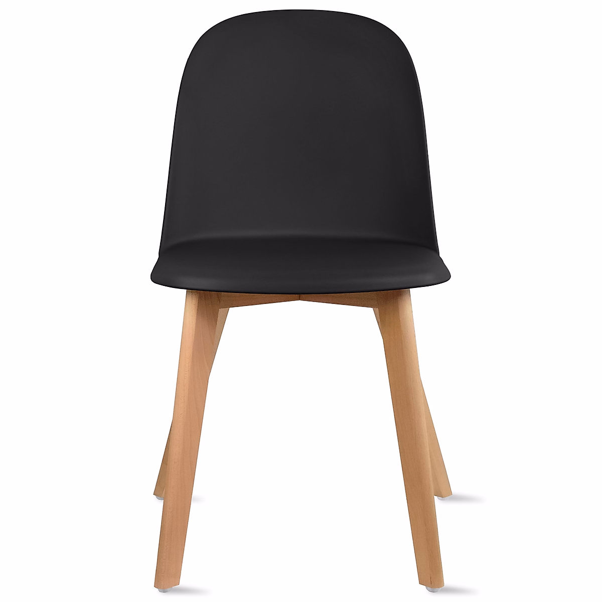 2xhome Modern Armless Dining Chair Plastic Shell Seat with Wooden Legs | Indoor or Outdoor Use | Home Kitchen Patio, Black