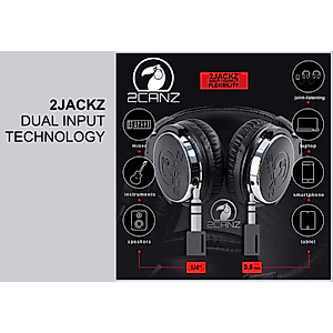 2CANZ Over-Ear Professional Wired DJ Headphones - 50mm Neodymium Drivers, Closed Back, Plush Comfrasoft Ear Cushions, 8-Way Adjustable Earpads, Foldable, and Joint Listening