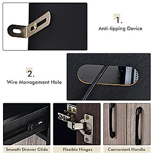 COSTWAY Freestanding Buffet with Hutch, Kitchen Pantry Storage Cabinet with 5-Position Adjustable Shelves, Kitchen Buffet Cabinet with Open Shelves, Doors and Drawer for Home (Black)