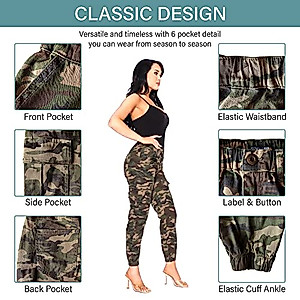 Double Denim Women's High Waist Jogger Pants - Casual Cargo Elastic Waistband Sweatpants Tapered Fatigue with 6 Pockets SCP-2049 Camo XL