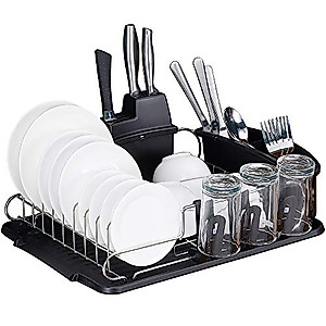Vsunhoo Dish Rack, Dish Drying Rack with Drainboard Small Dish Drying Rack for Kitchen Counter Tableware TDLDR001B
