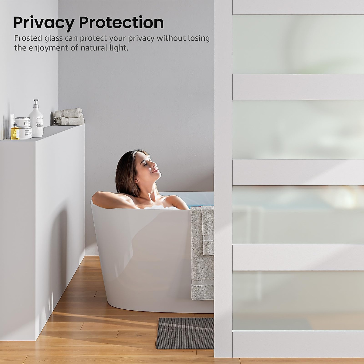 ALAMEDADT 34'' x 84'' Glass Barn Door and 6 Ft Hardware Kit Included, MDF White Barn Door Slab with Frosted Glass, PVC Surface, Combined with Handle and Floor Guide-Assembly Required, White