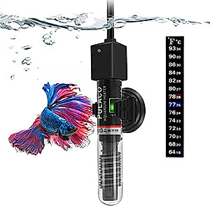 PULACO 25W Small Aquarium Betta Heater with Free Thermometer Strip, Under 6 Gallon Fish Tanks (Preset Temperature 78℉)